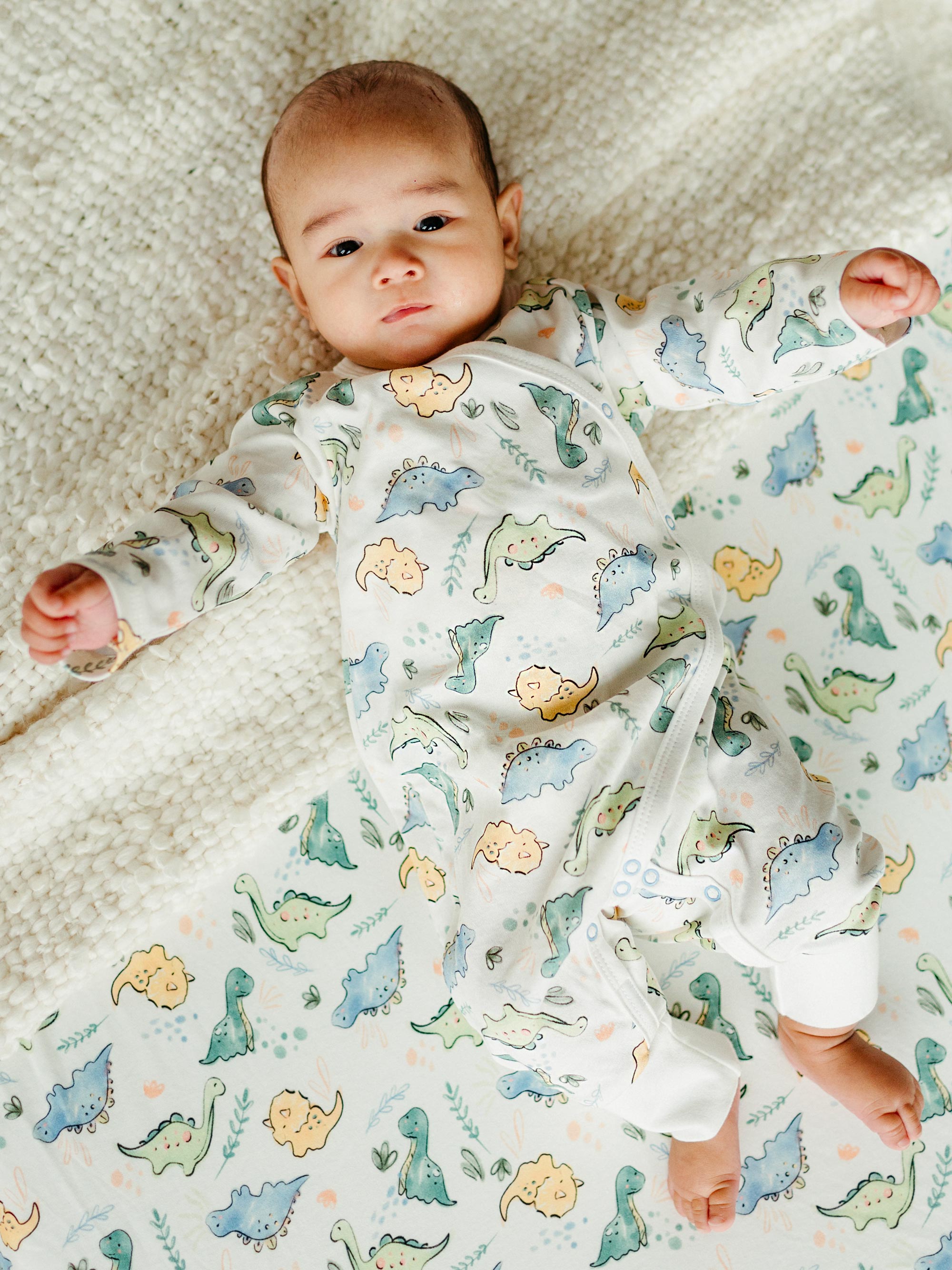 Organic Cotton Baby Side Snap Kimono Onesie - Dino – Under the Nile